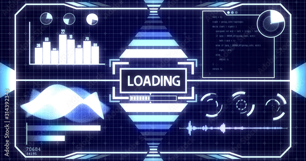 Loading Screen with Process Bar and Digital objects including Soundwave ...