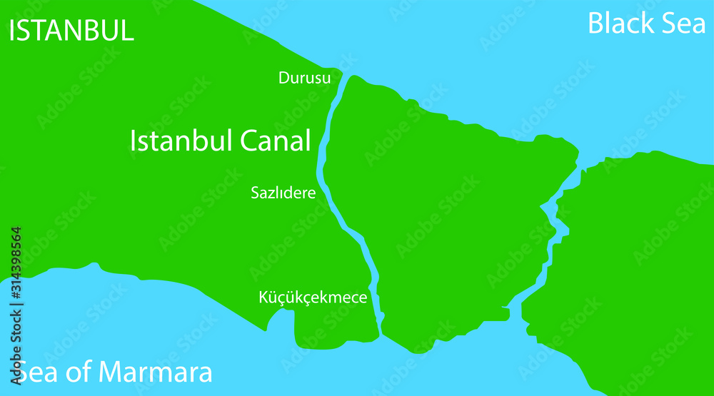Canal Istanbul project vector map English names Stock Vector | Adobe Stock
