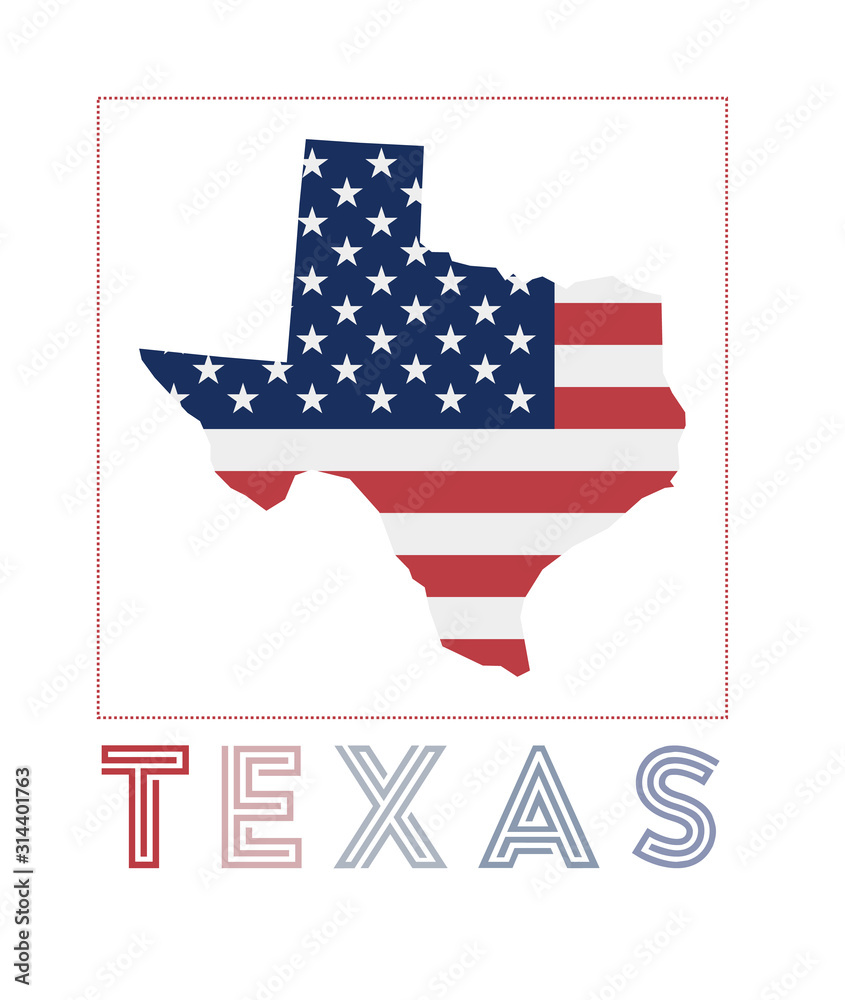 Texas Logo. Map of Texas with us state name and flag. Attractive vector ...