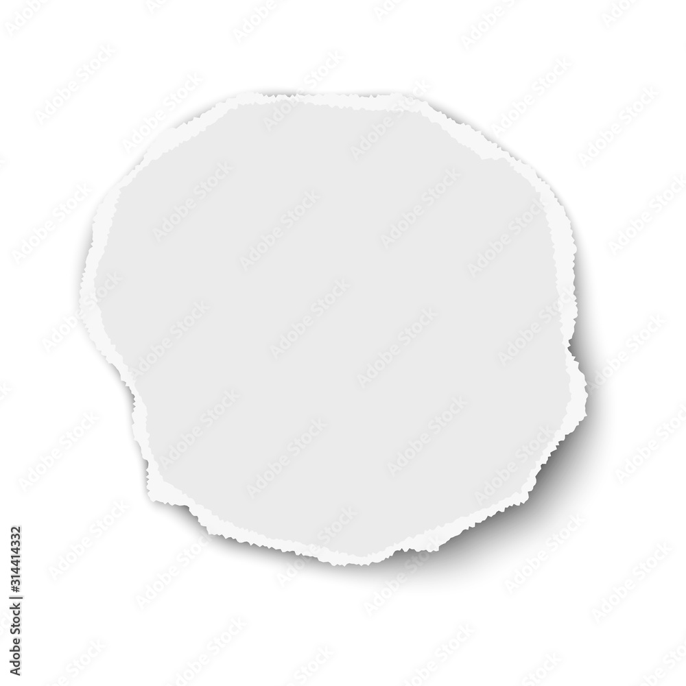 Circular torn paper fragment with soft shadow isolated on white ...