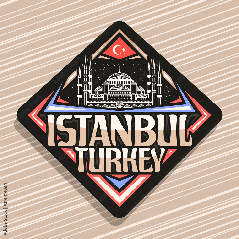 Vector logo for Istanbul, dark rhombus badge with line illustration of ...