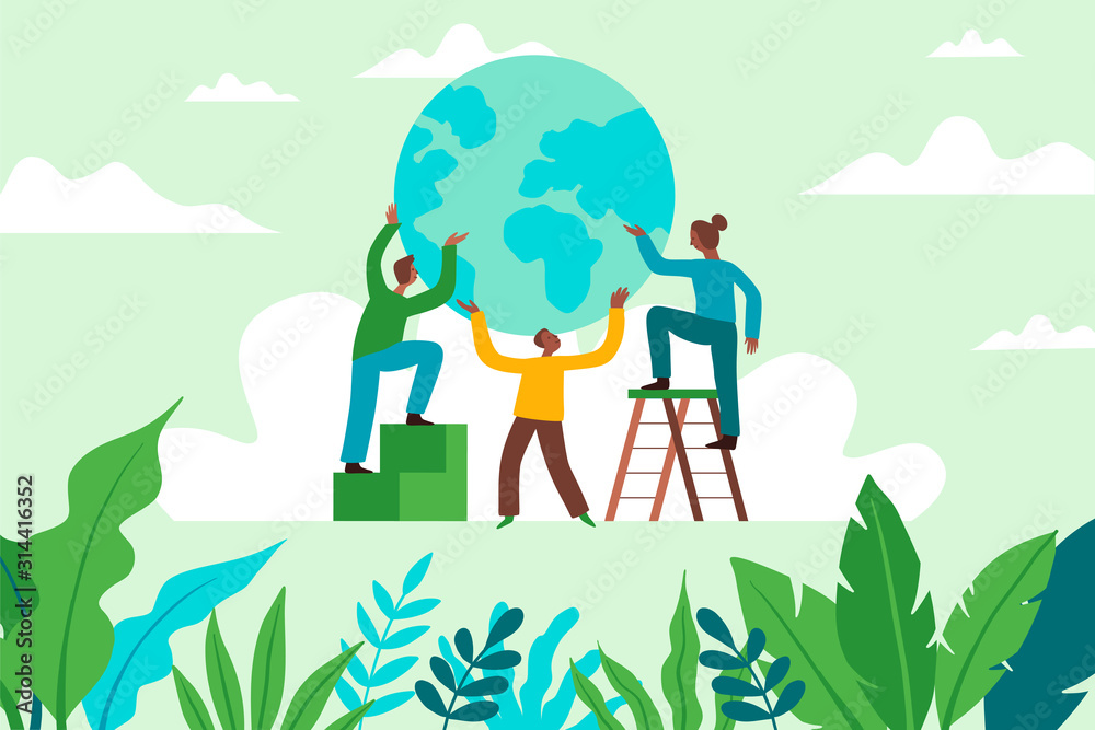 Vector illustration in flat cartoon simple style with characters ...