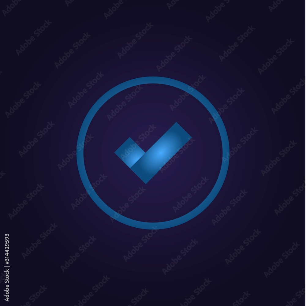 Clasic blue color tick, checklist in circle, icon, logo, sign with ...