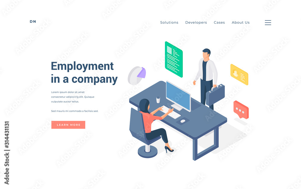 Office employees working in company isometric vector illustration ...