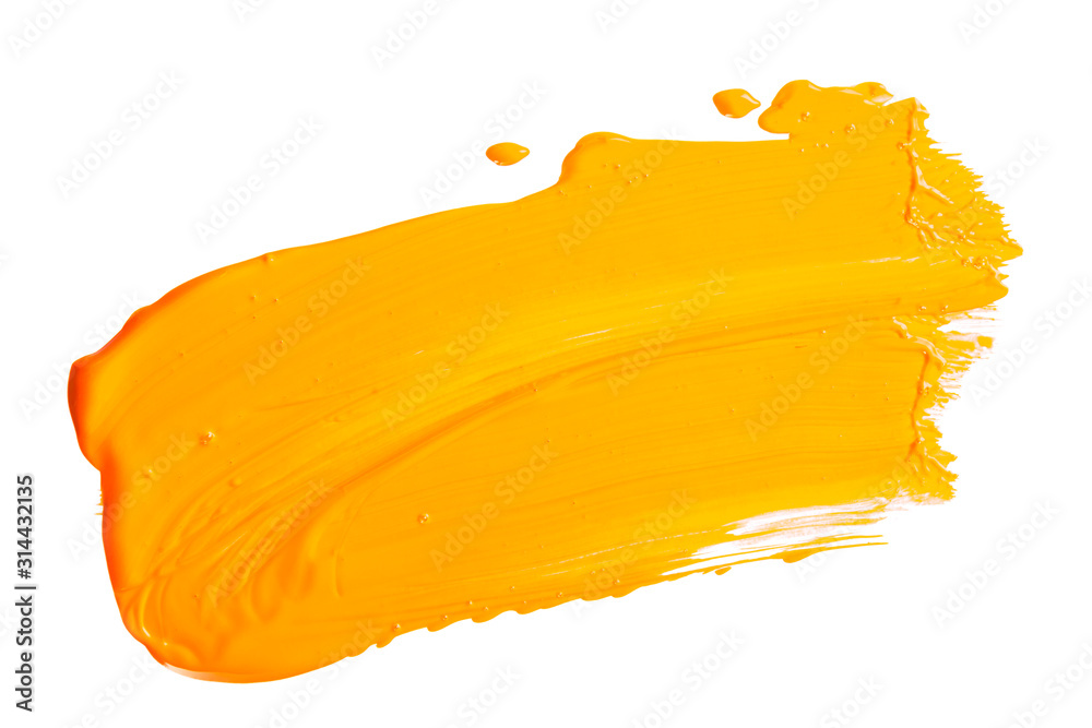 Orange yellow brush stroke isolated on white background. Orange ...