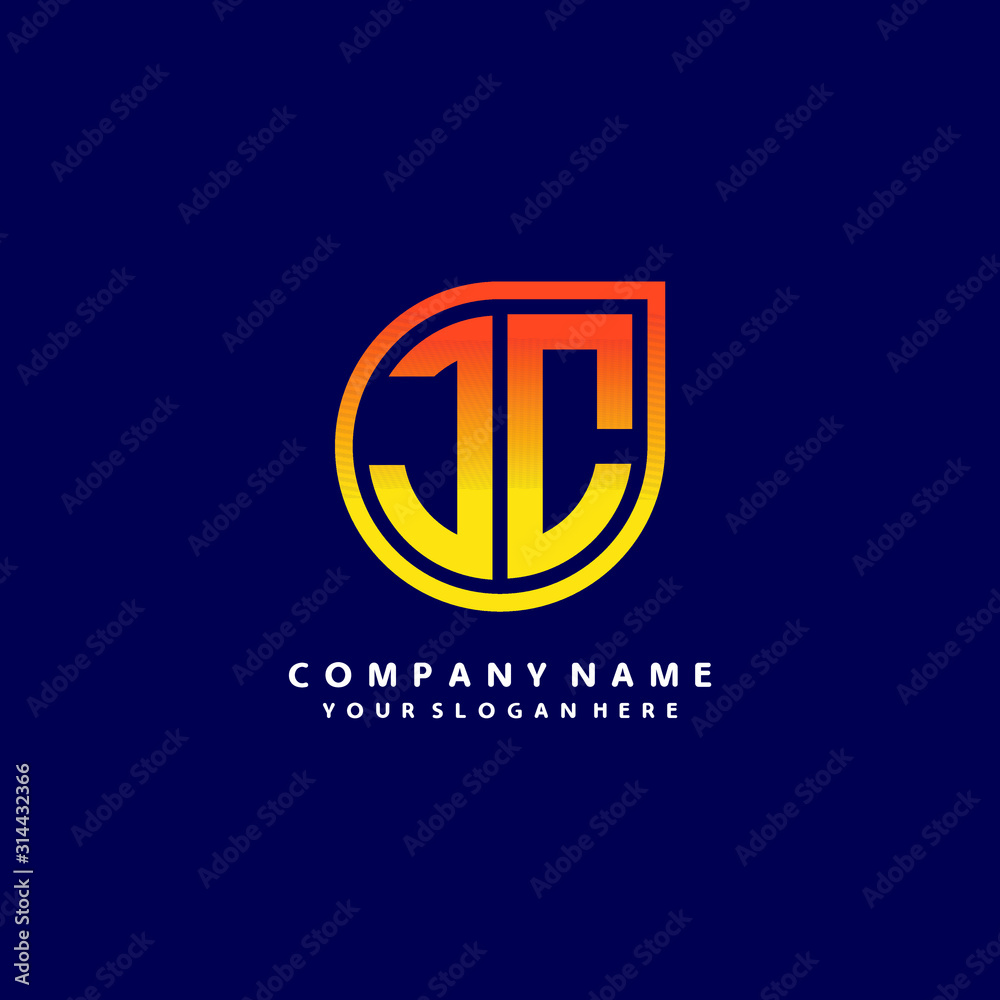 letter JC orange abstract logo, with a blue background Stock Vector ...