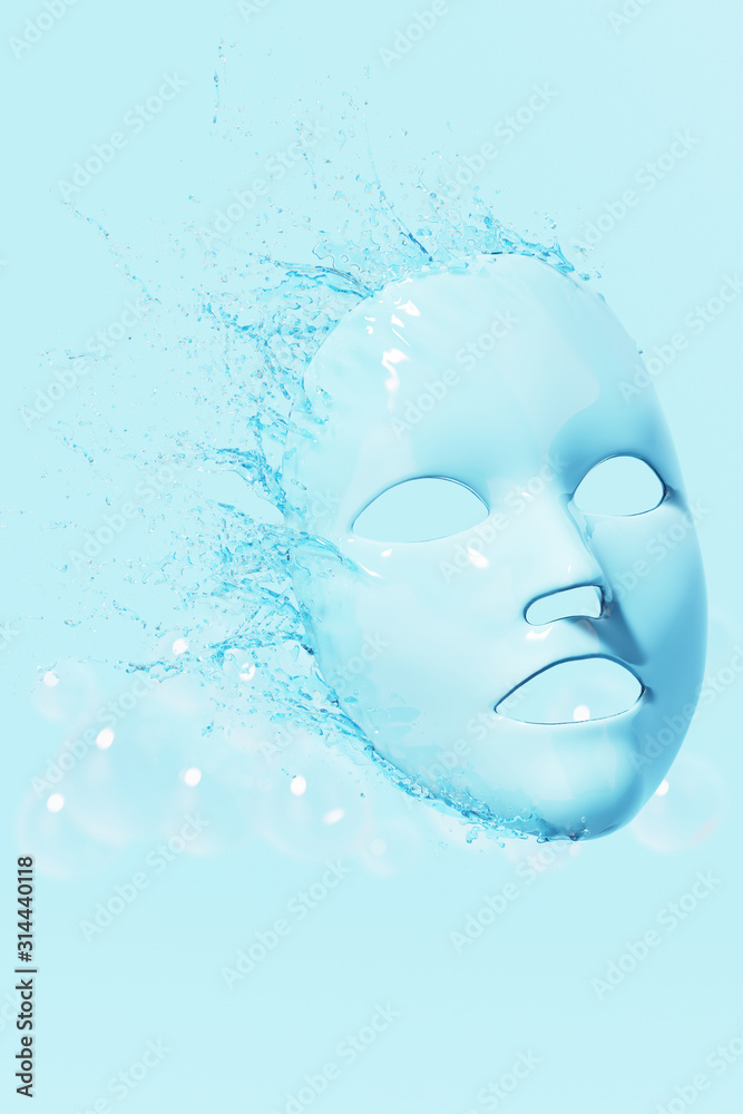 Blue water splash sheet mask on blue background. 3D Render Stock ...