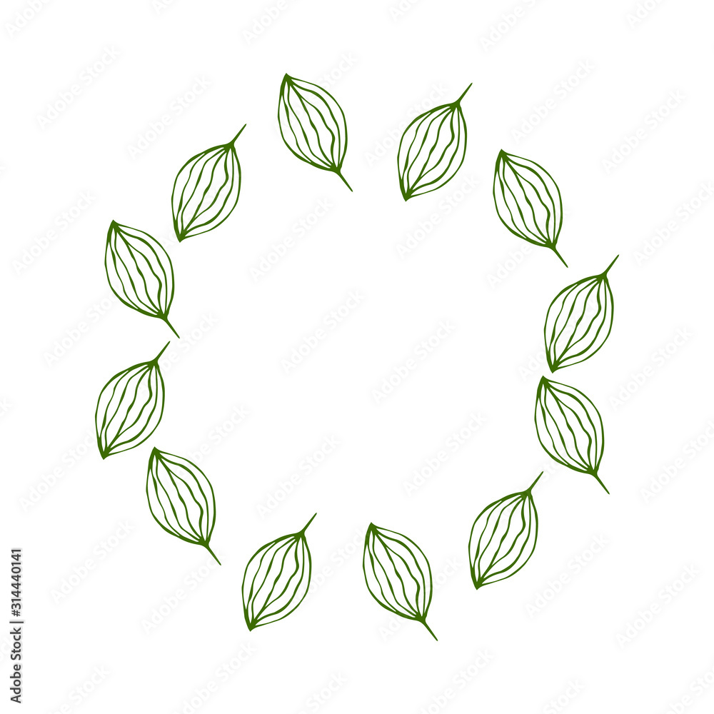 Simple green leaf tree elements. Doodle for design, logo, greeting card ...