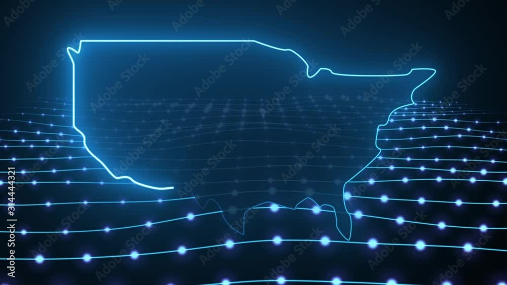 Digital Information technology map outline of USA United states of ...