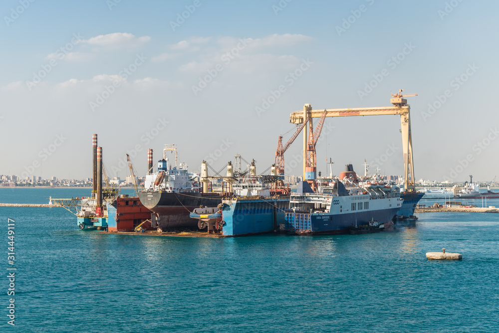 Port Tewfik, Egypt - November 5, 2017: Dry dock at the Port Tewfik in ...