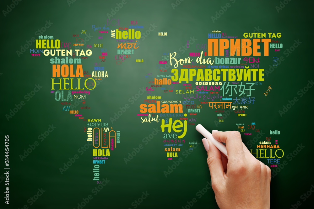 Hello in different languages word cloud, concept background Stock Photo ...