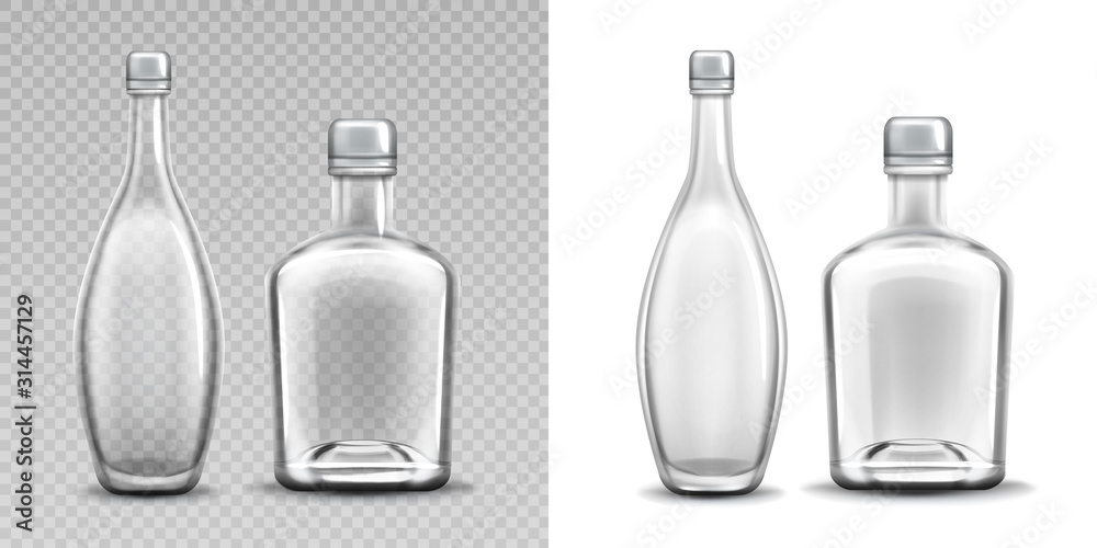 Vodka and liquor glass bottles realistic vector illustration. Empty ...