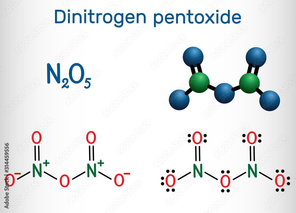 Dinitrogen pentoxide , N2O5 molecule. Structural chemical formula and ...
