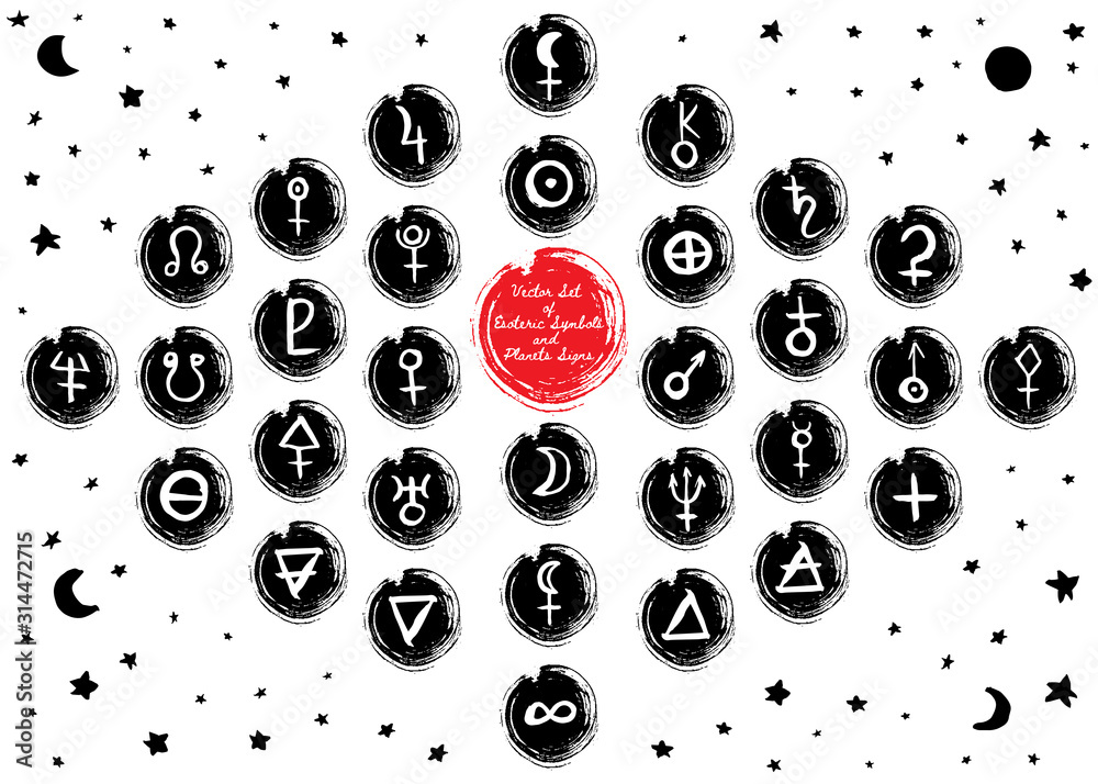 Vector set of Planets and Alchemy icons isolated on white background ...