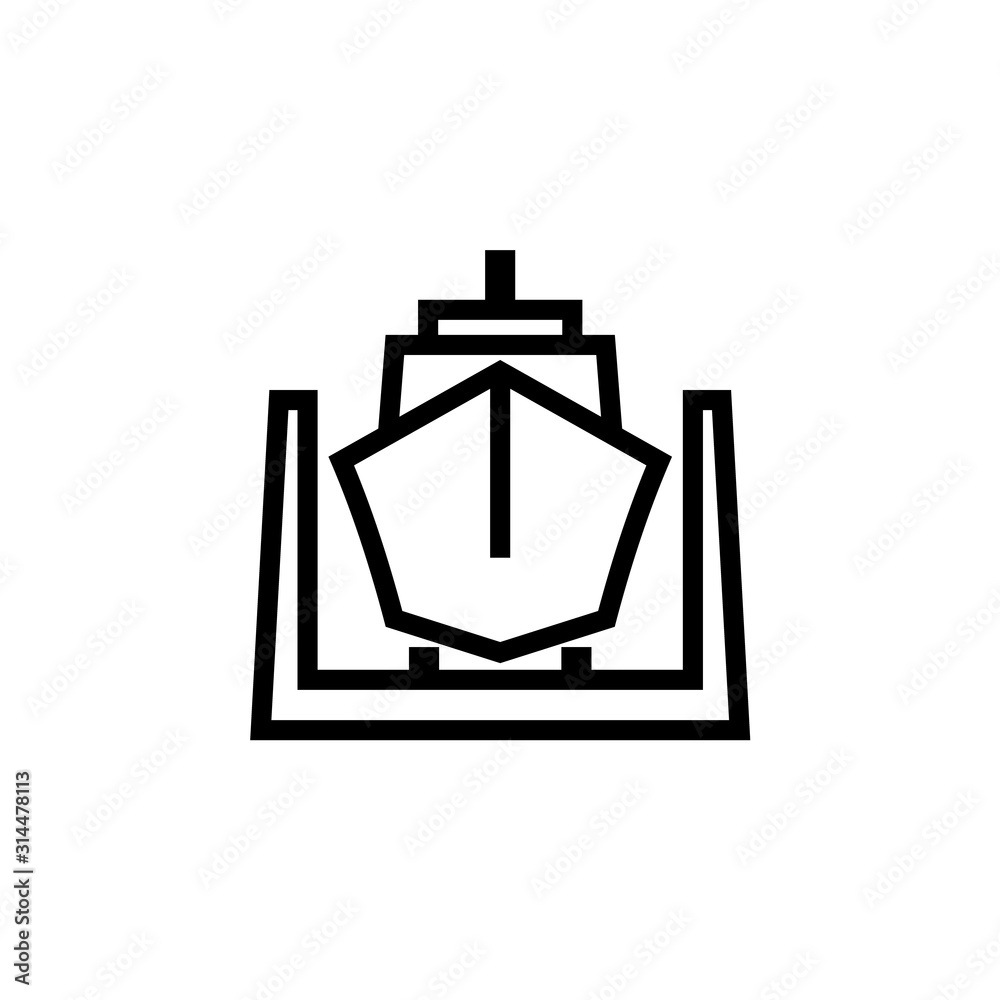 Ship in dry dock outline icon. Clipart image isolated on white ...