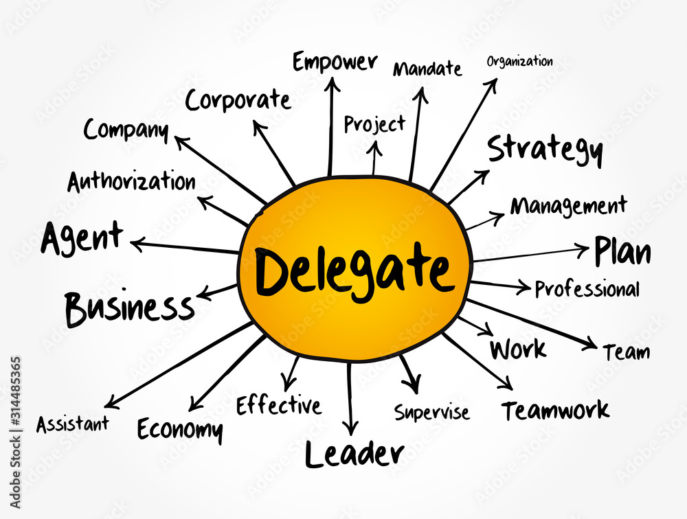 Delegate mind map flowchart, business concept for presentations and ...