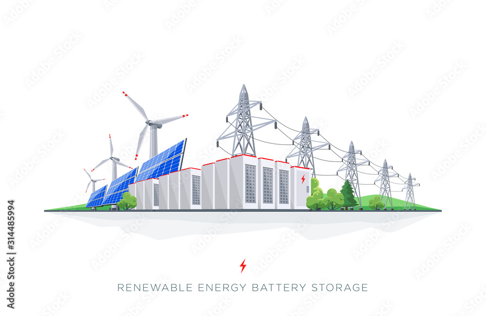 Renewable Solar and Wind Energy Electricity Battery Storage Grid System ...