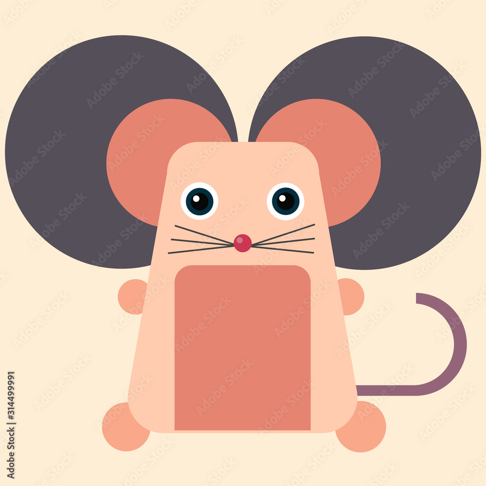 Cute mouse with big ears on pastel background vector illustration Stock ...
