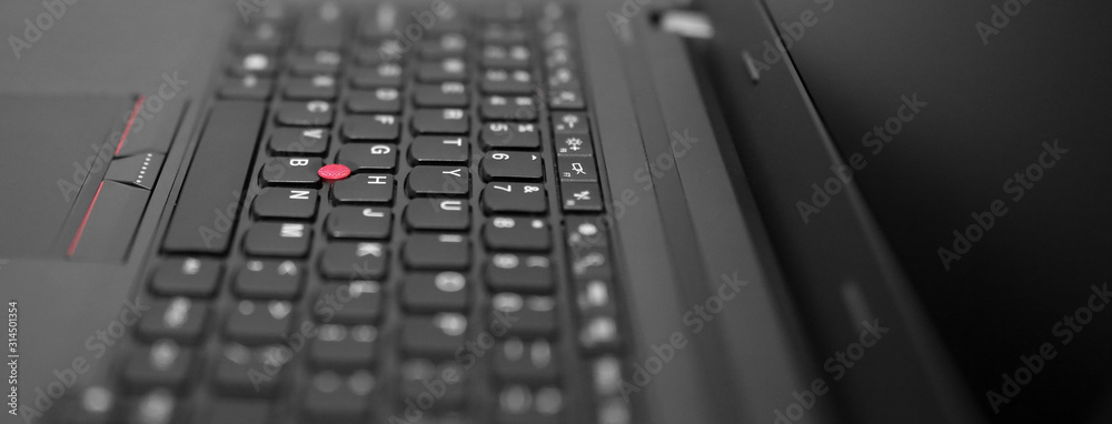 Black laptop keyboard trackpoint red dot cap and touchpad with buttons ...