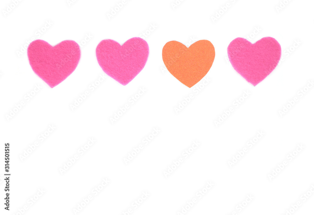 Pink and orange felt heart on a white isolated background. Stock photo ...