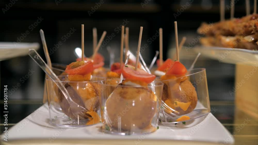 Showcase window display assortiment with tapas – traditional Spanish ...