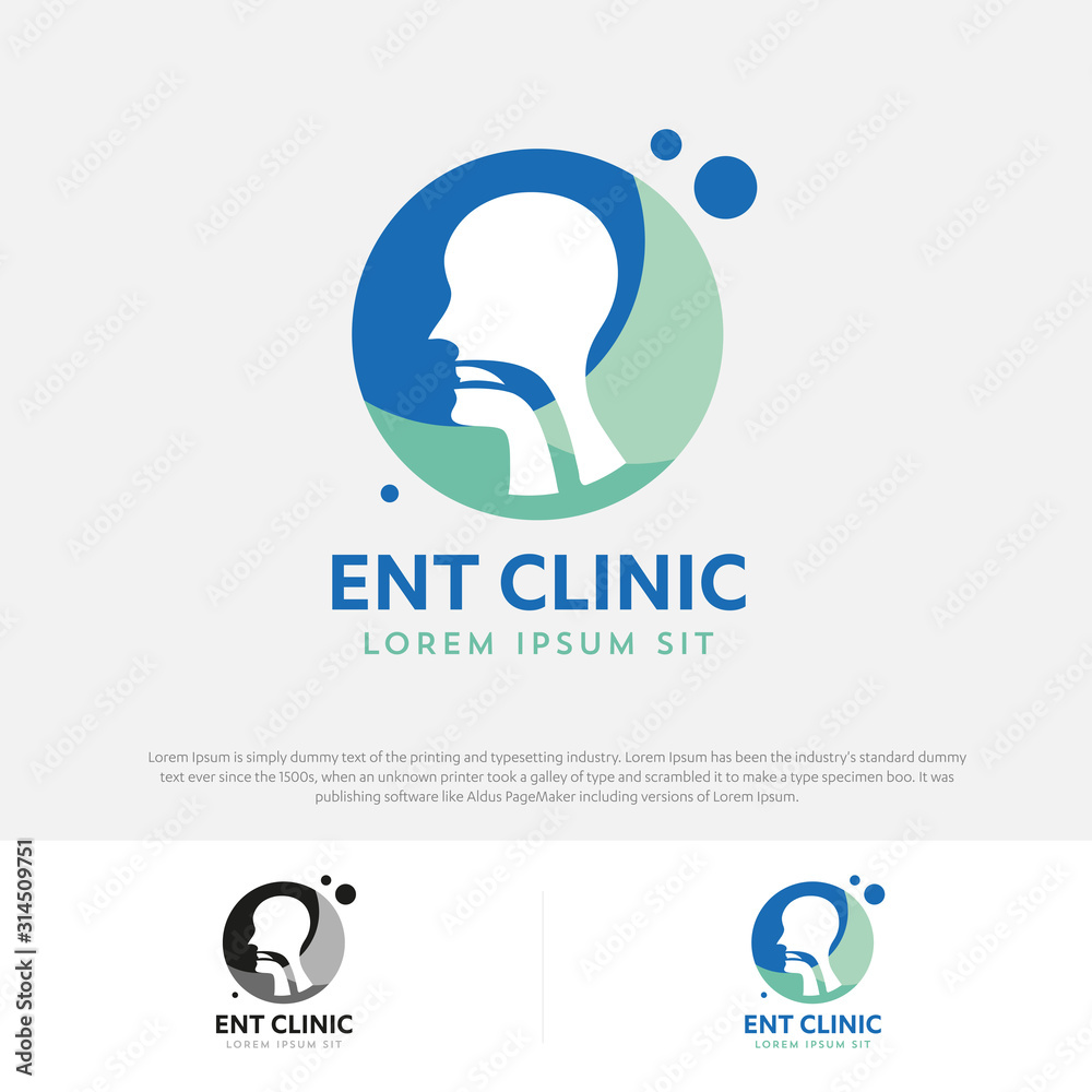 ENT logo Head for ear, nose, throat doctor. logo Line vector icon ...