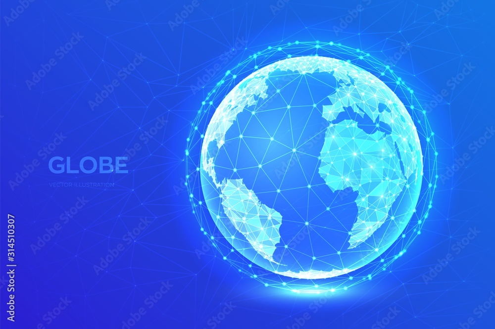 Earth globe illustration. Abstract polygonal planet. Low poly design ...