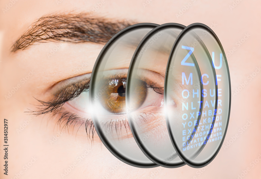 Young girl having eye test - Girl having eyesight test using ...