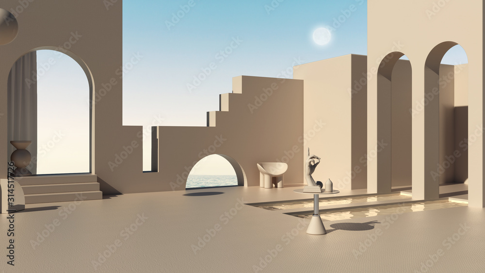 Imaginary fictional architecture, dreamlike empty space, design of ...