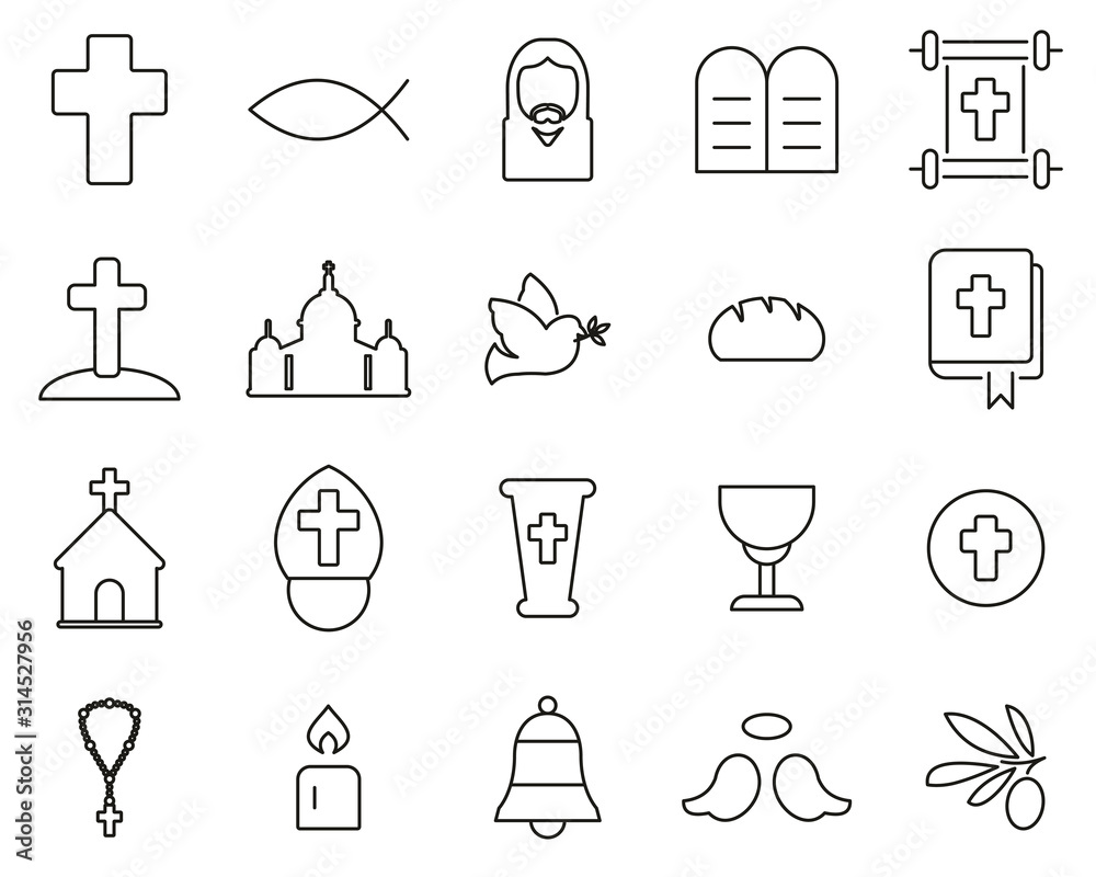 Christianity Religion & Religious Items Icons Thin Line Set Big Stock ...
