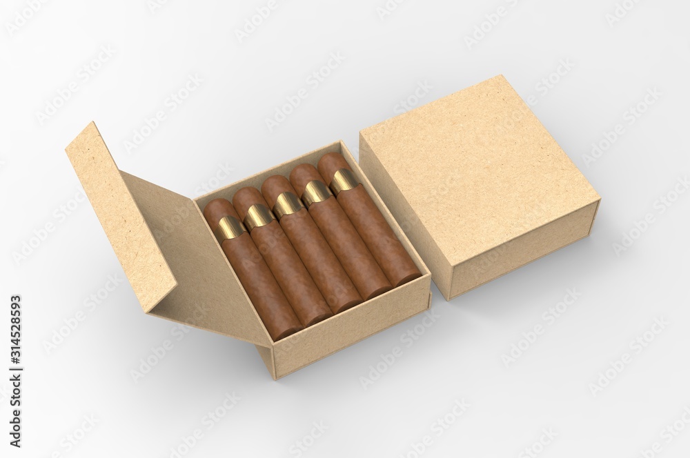 Blank cigars in hard paper box template for mock up, 3d render ...