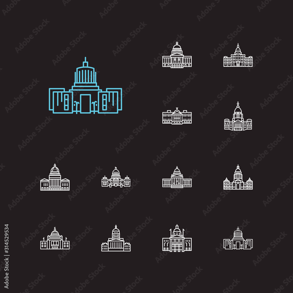 Building icons set. Arizona state capitol and building icons with ...