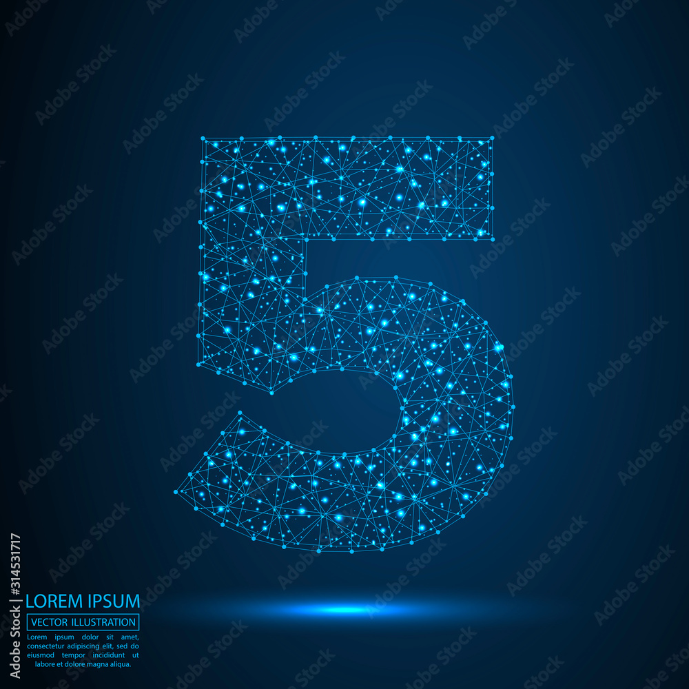 Abstract number five, figure 5, consisting of triangles, circles, spots ...