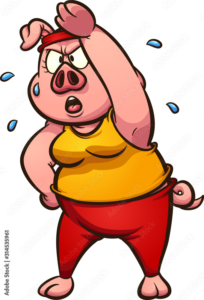 Female pig exercising and sweating cartoon. Vector clip art ...