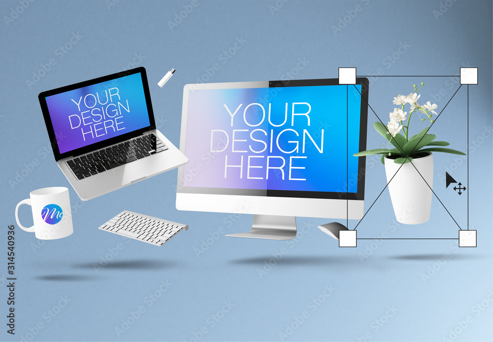 Floating Computer and Mobile Devices Mockup Stock Template | Adobe Stock