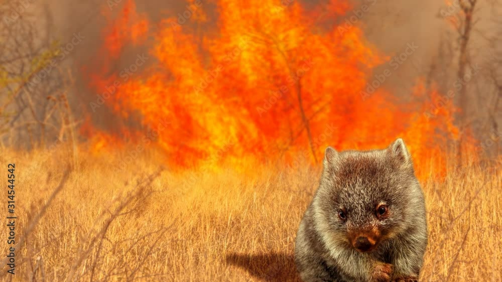 Cinemagraph loop: Australian wildlife in bushfires of Australia in 2020 ...