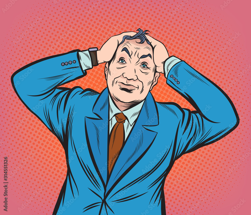 Senior business people are concerned with both hands holding their ...
