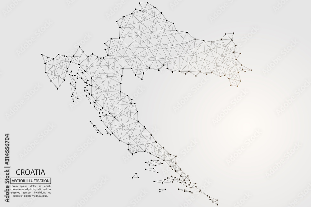 Vektorová grafika „A map of Croatia consisting of 3D triangles, lines ...