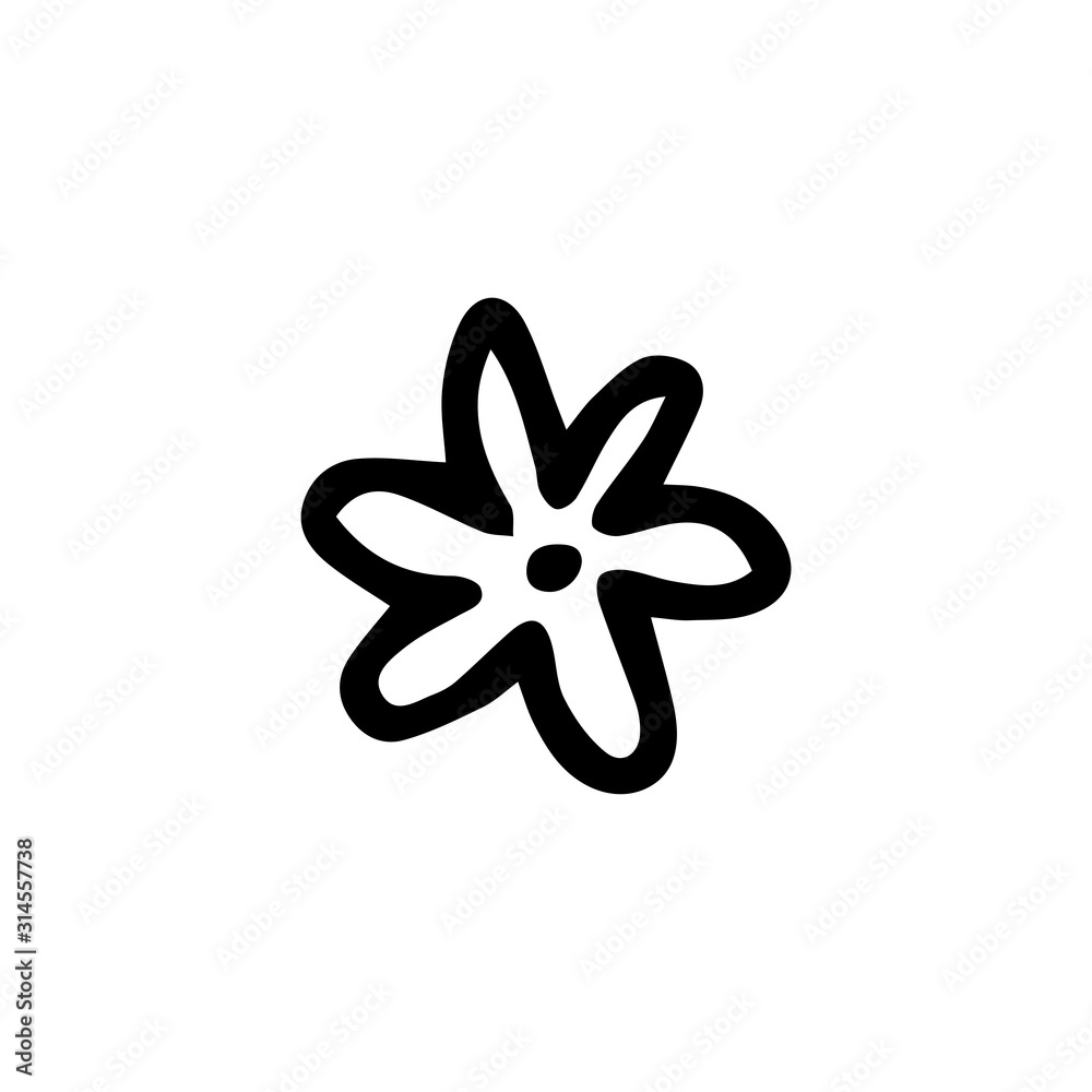 Cute single blooming daisy hand drawn floral element. Doodle vector ...