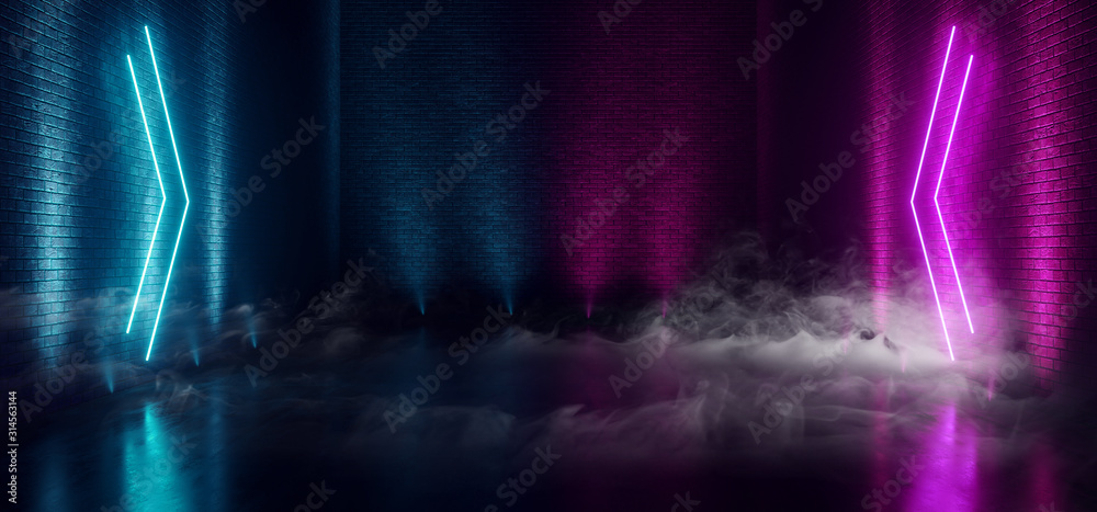 Smoke Steam Neon Glowing Arrows Lasers Shaped Lights Purple Blue On ...