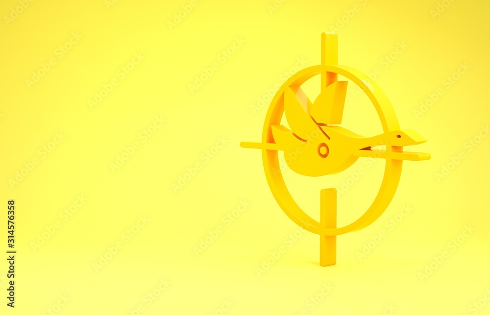 Yellow Hunt on duck with crosshairs icon isolated on yellow background ...