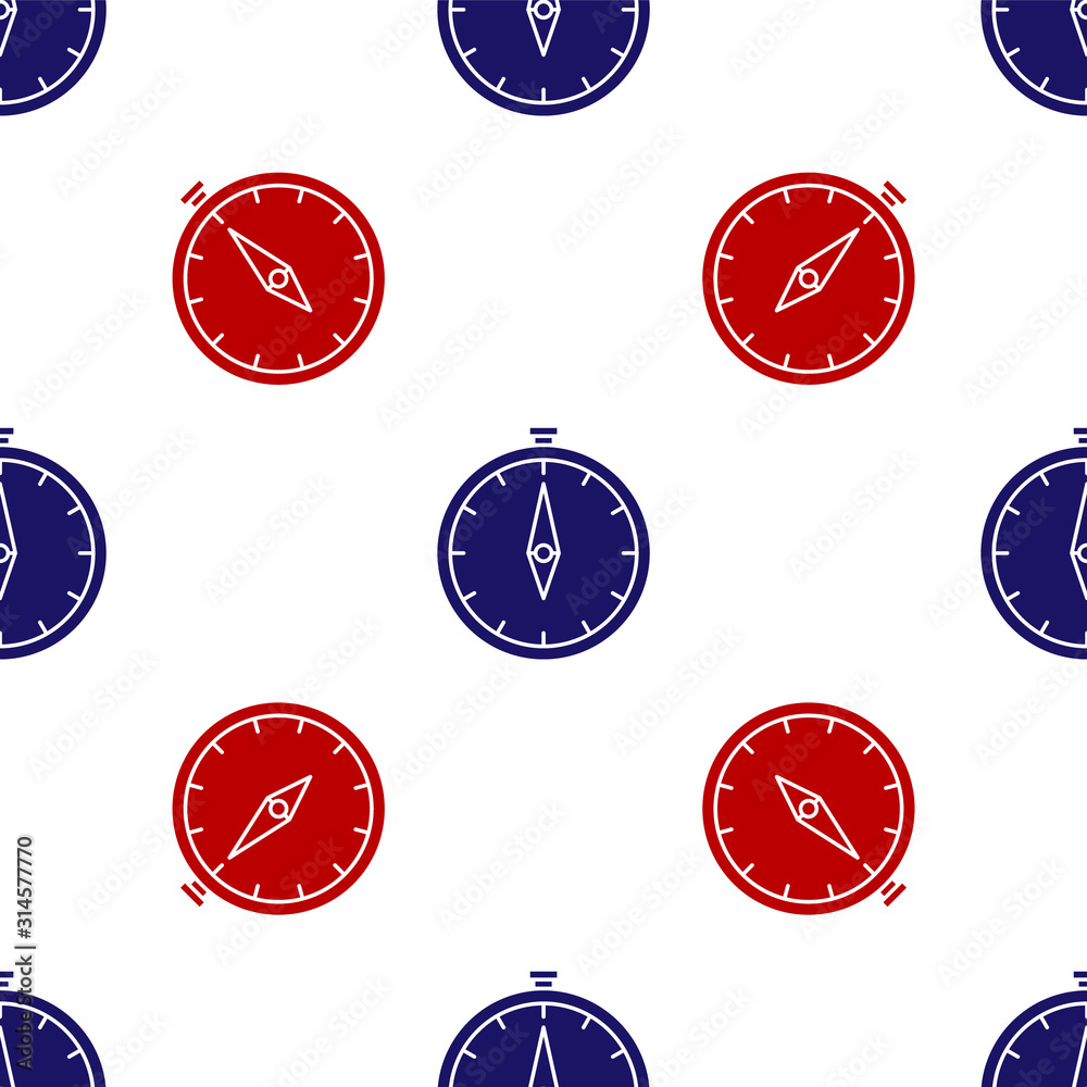 Blue and red Compass icon isolated seamless pattern on white background ...