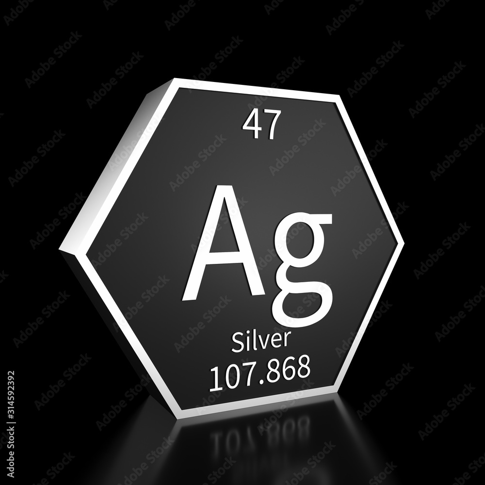 Periodic Table Element Silver Rendered Metal on Black on Black Stock ...
