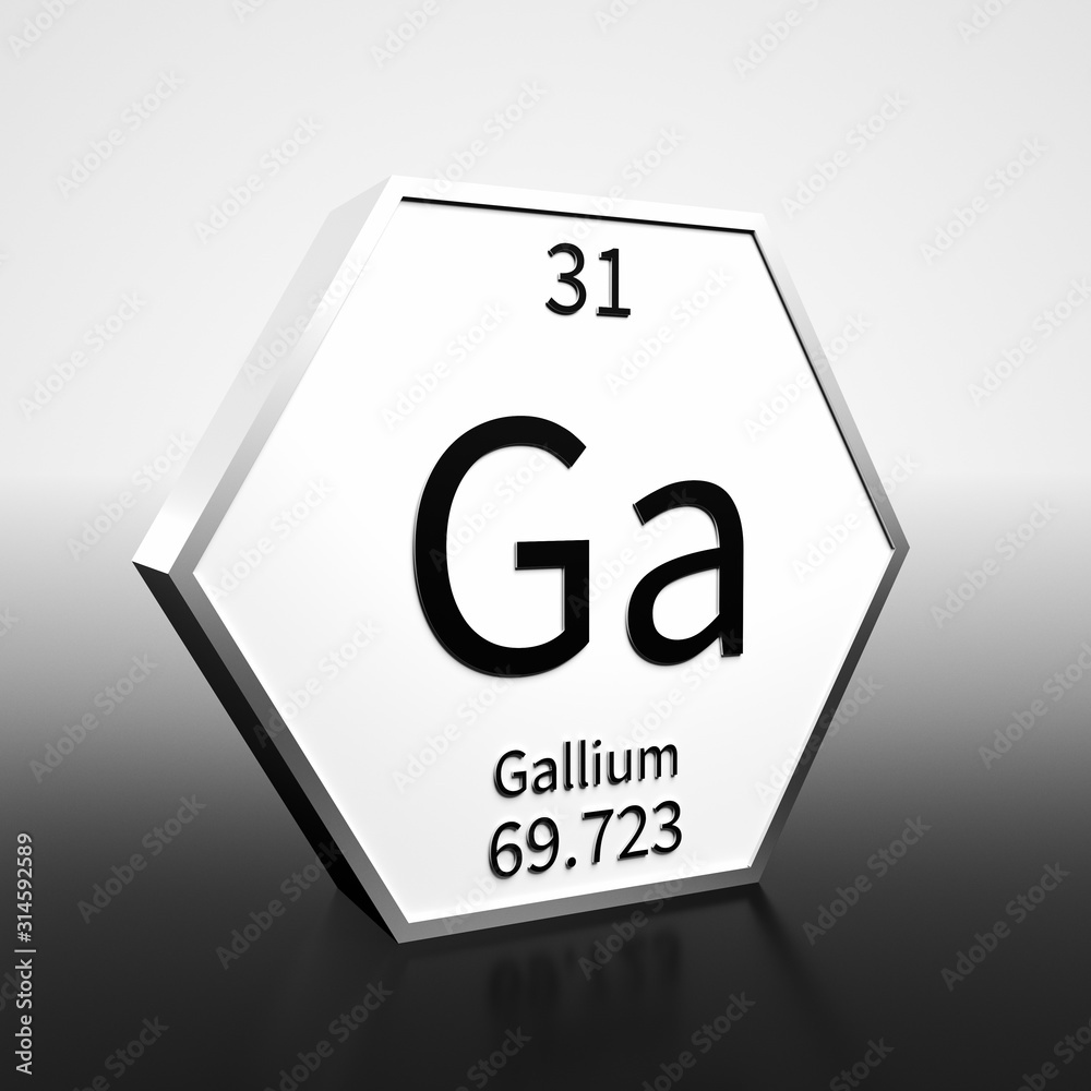 Periodic Table Element Gallium Rendered Black on White on White and ...