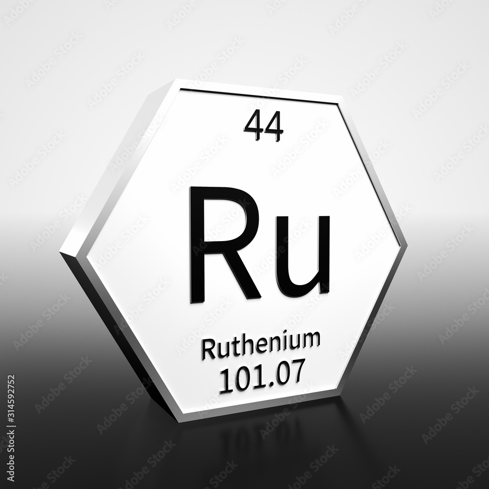Periodic Table Element Ruthenium Rendered Black on White on White and ...