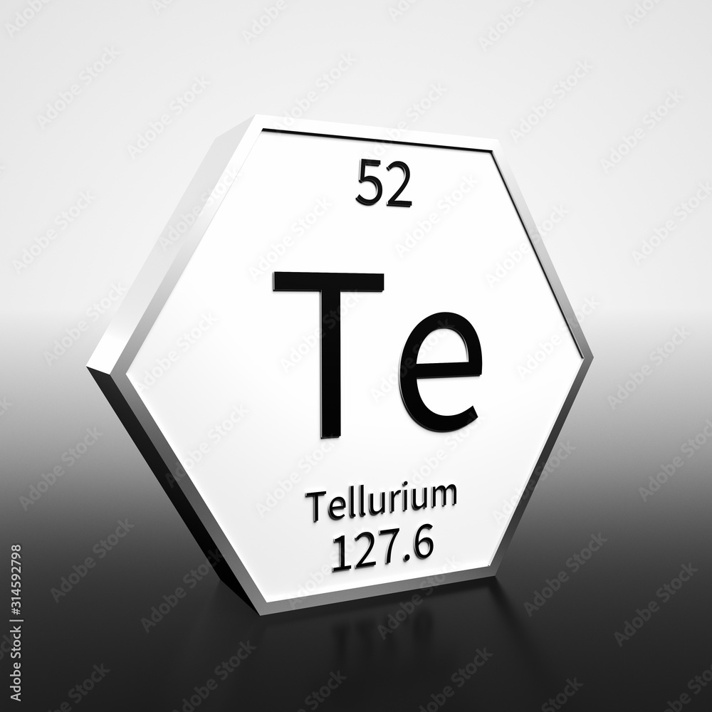 Periodic Table Element Tellurium Rendered Black on White on White and ...