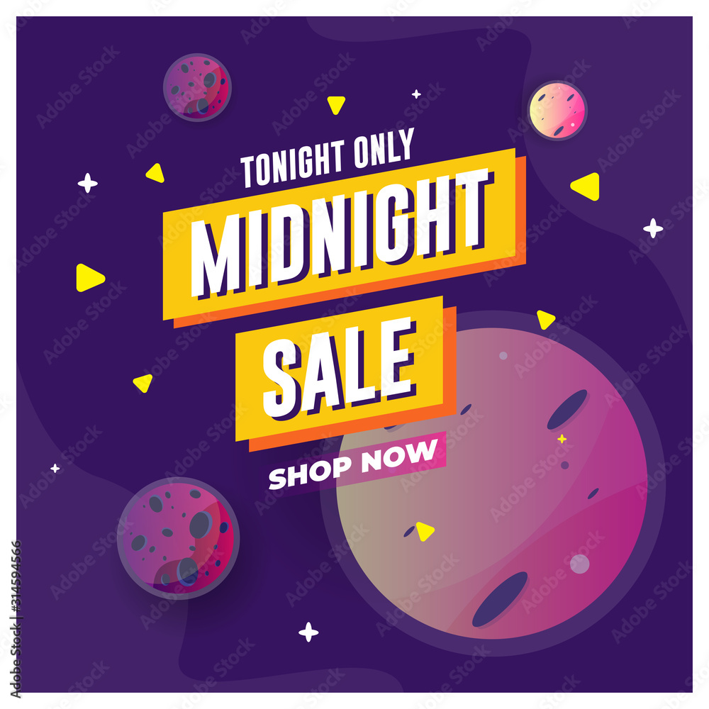 Midnight Sale Template Design for Advertising text, banner and social ...