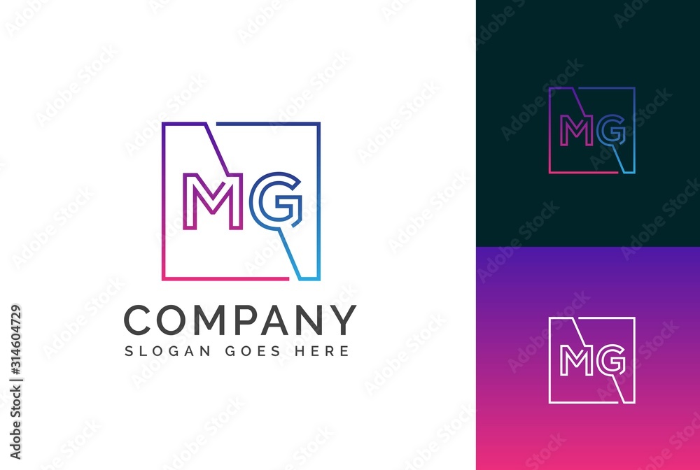 Purple blue gradient square initial letter MG line logo design vector ...