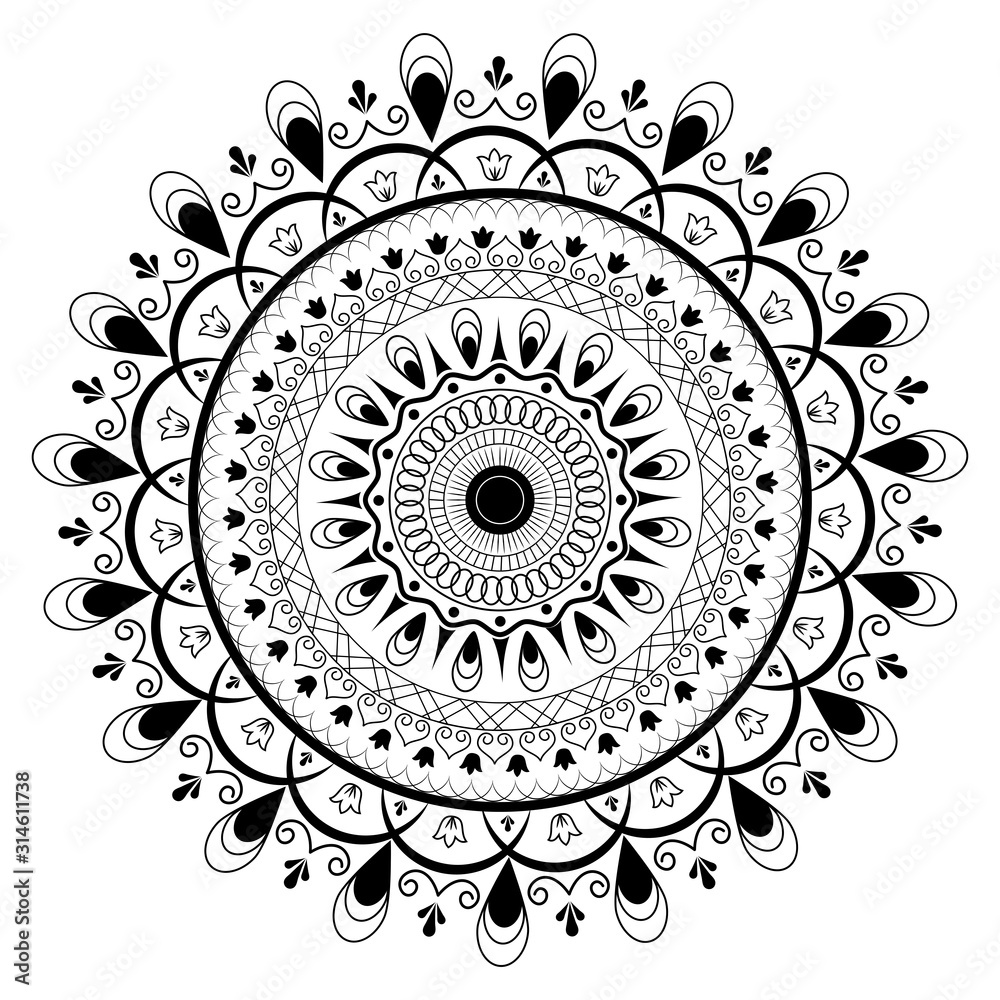 Symmetrical Mandala Pattern Design in Line Art. Stock Vector | Adobe Stock