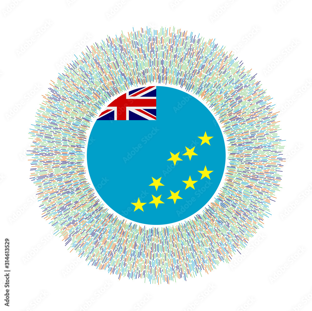 Flag of Tuvalu with colorful rays. Radiant country sign. Shiny sunburst ...